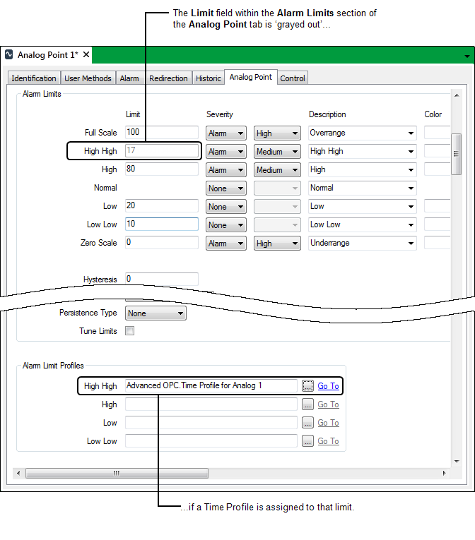 Core Point Configuration Guide - Specify any Alarm Limit Profiles (Defining Analog Point Details)